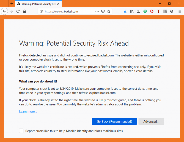 This is what happens when your SSL certificate expires...