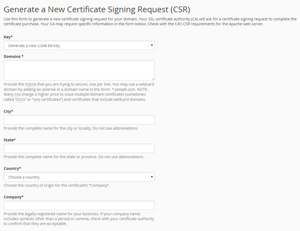 How to Generate a CSR for cPanel 11.x - Knowledgebase - Sahara Net